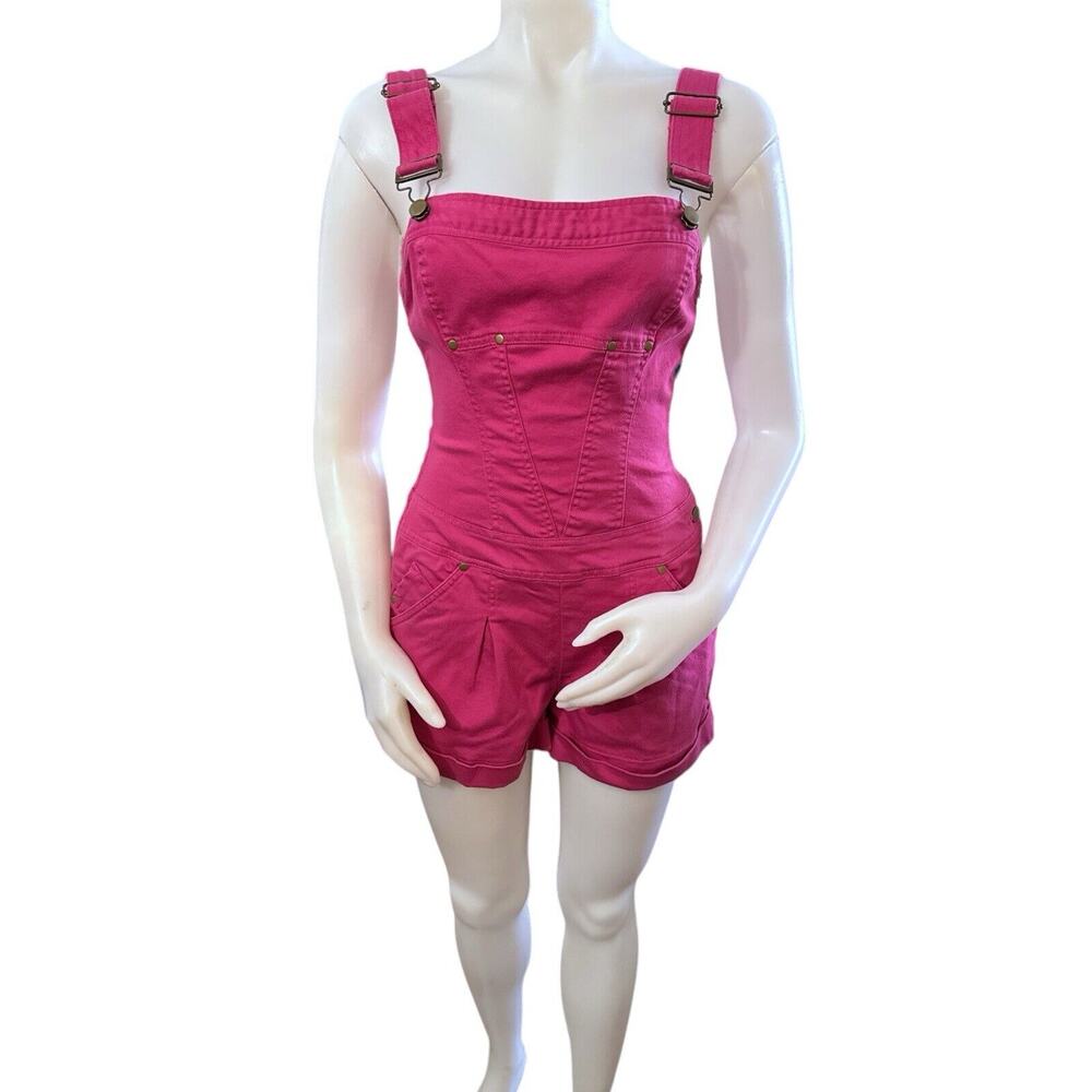 Rare Betsey Johnson Pink Short Overalls Size 6 - Gem